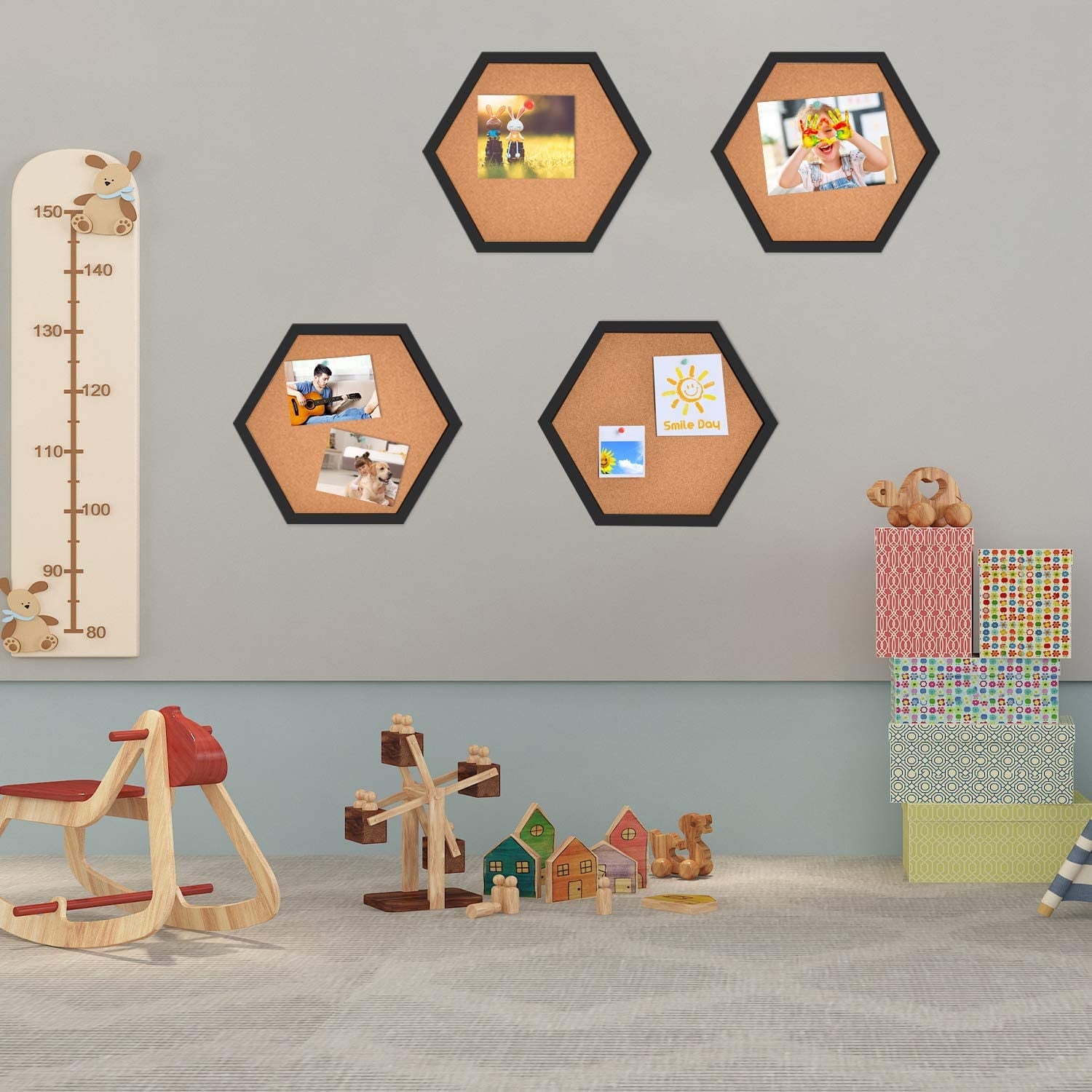 Hexagon Cork Bulletin Board 4 Pack, Wall Mounted, 16 Push Pin Wood ...