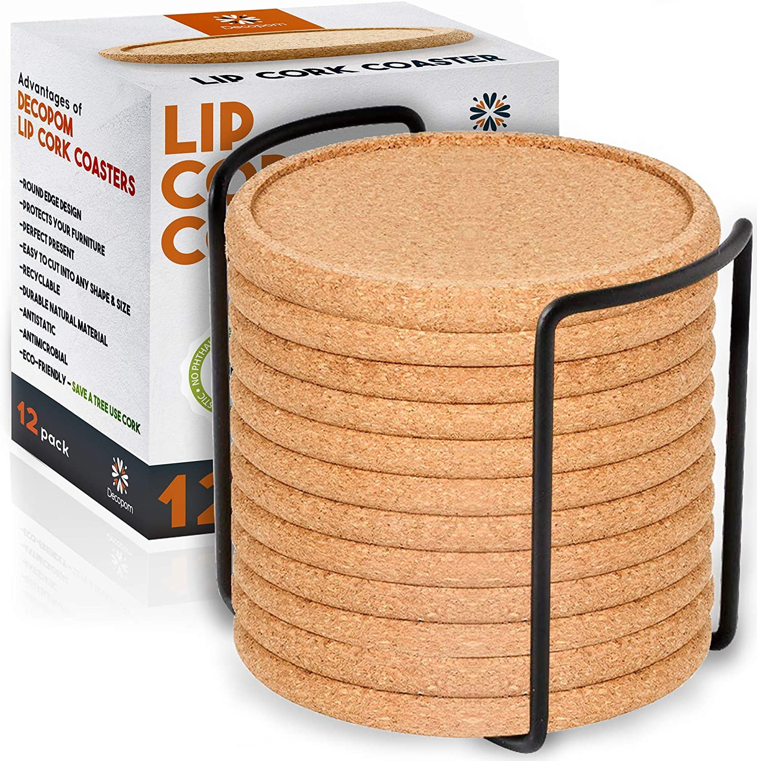 Cork Coasters with Lip for Drinks Absorbent | 12 Set 4 Inch Thick ...