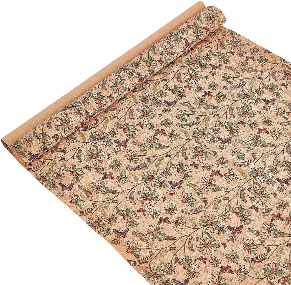 Cork Fabric 55x19.7 Inch Sunflower Pattern Cork Fabric Retro Style Thin ...