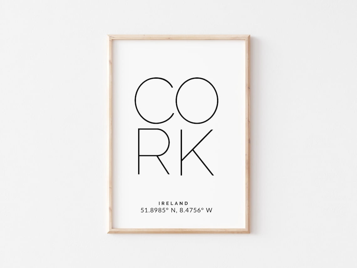 Cork Ireland Poster Minimalist Typography Coordinates Art Poster ...