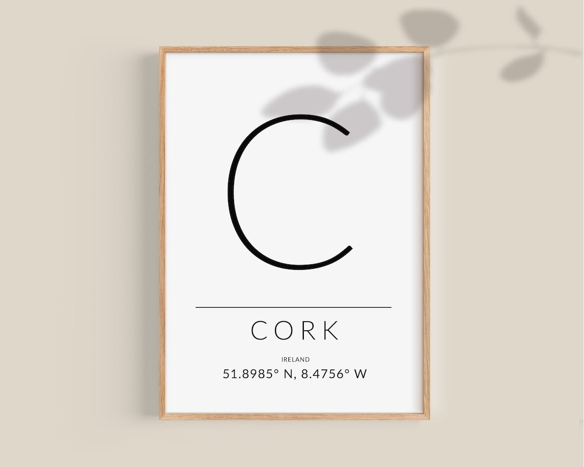 Cork Ireland Poster Minimalist Typography Wall Art Poster, Stretched ...