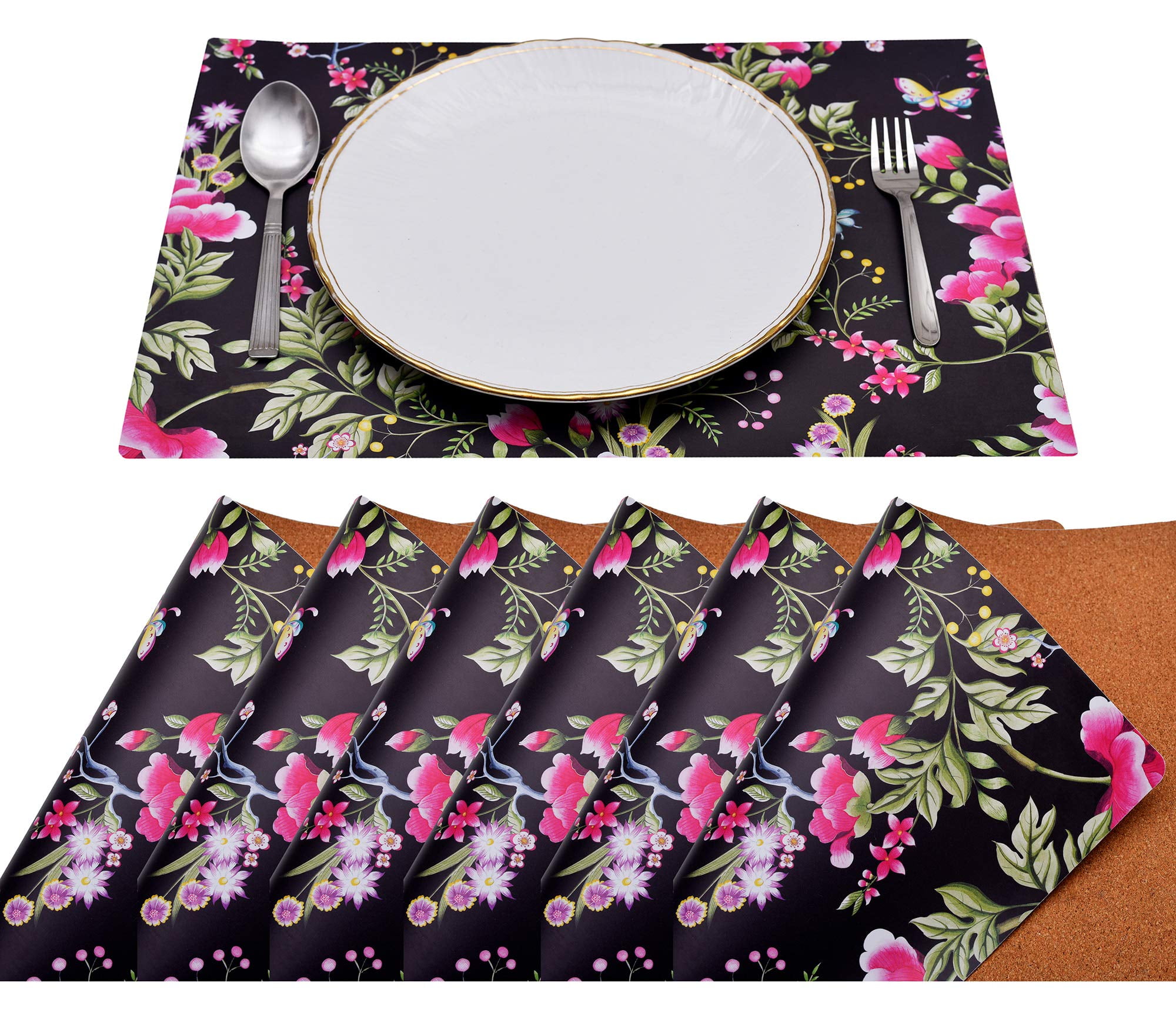 Cork Placemats Set of 6 for Dining Table, Table Placemats - Black ...