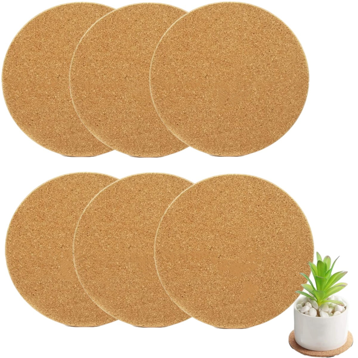 Cork Plant Coasters 6 Pieces, 4 Inch Cork Plant Mats, Cork Coasters for ...