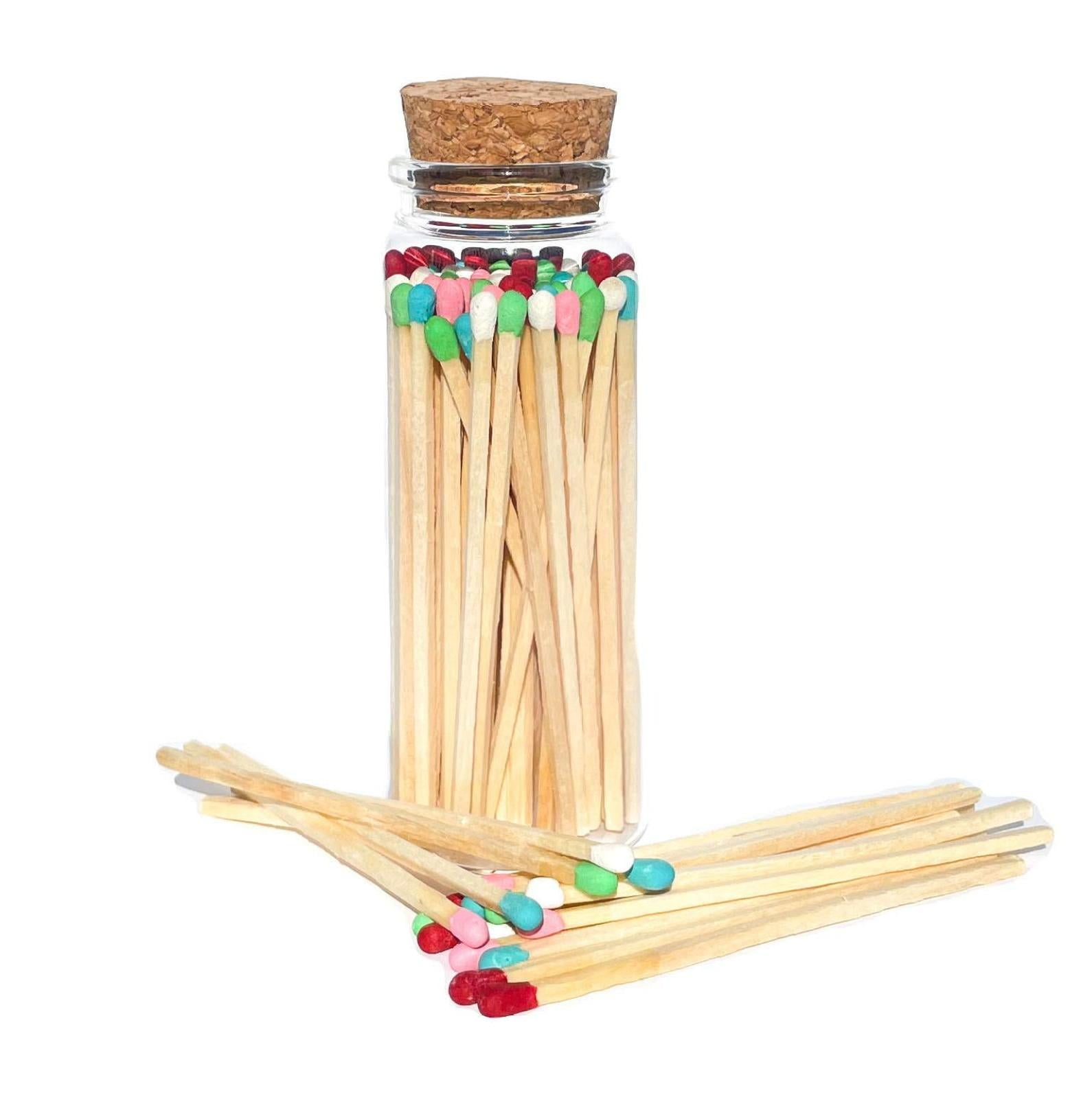 Cork Top Glass Jar of Color Tip Wooden Matches - (RAINBOW) 65 Count of ...