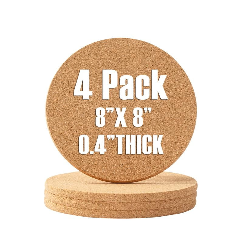 Cork Trivet - 4 Pack High Density Cork Trivet Set- 8" Diameter x 0.4 ...