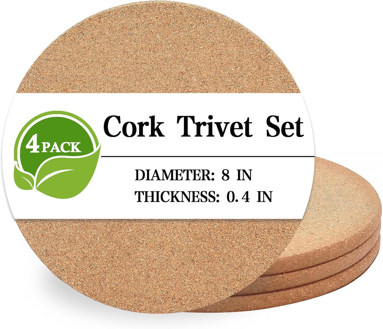 Cork Trivet, 4 Pack High Density Thick Cork Coasters Set 8 Inch Heat ...