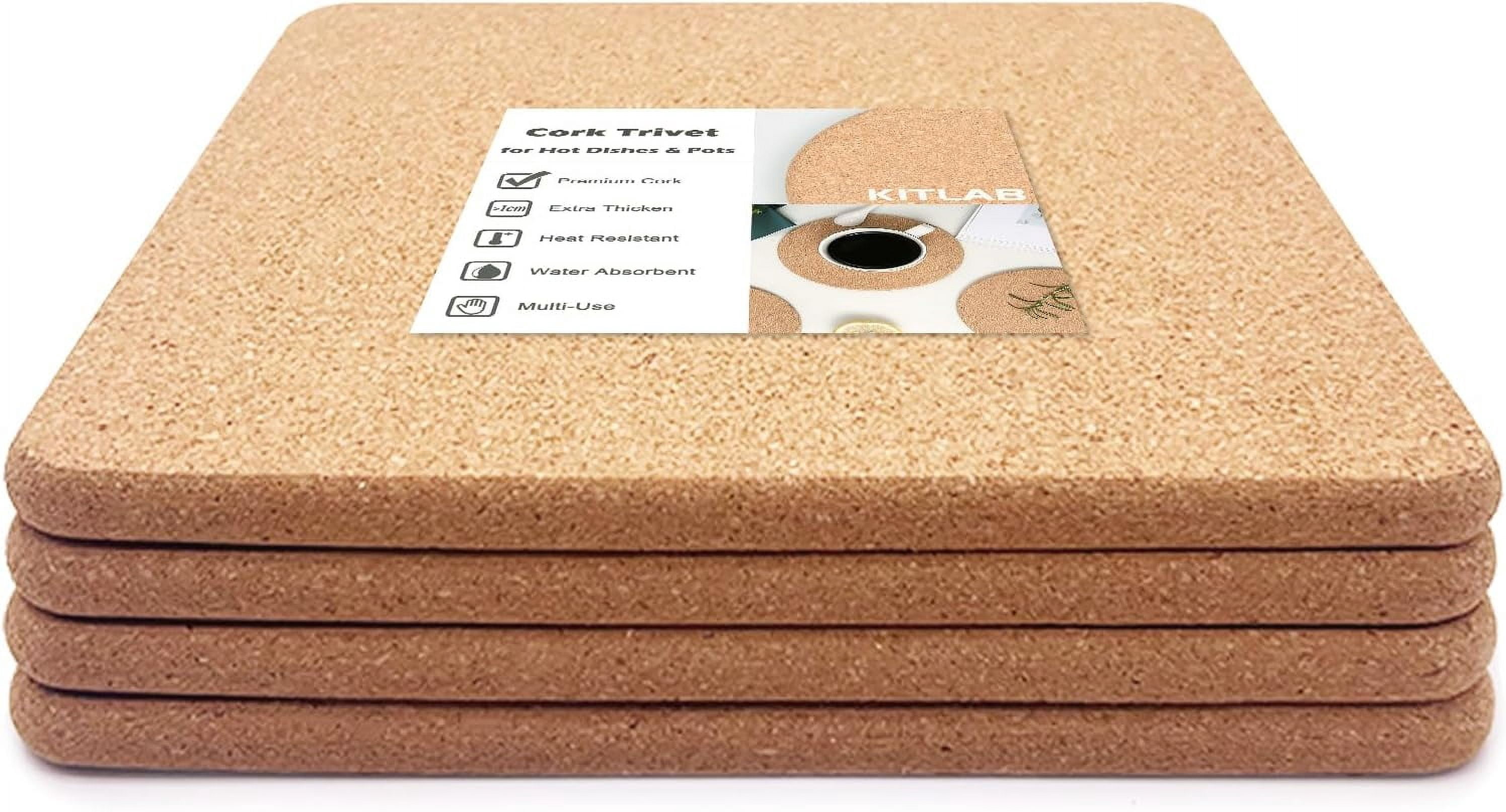 Cork Trivet, 4 Pcs High Density Thick Square Cork Trivets for Hot ...
