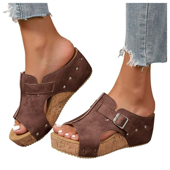 Cork Wedges Platform Sandals for Womens Comfortable Non Slip Walking ...