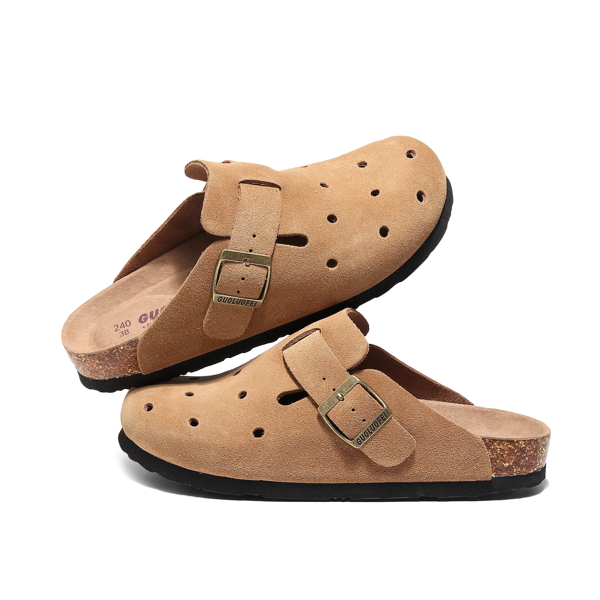 Cork Women's Retro Closed Toe Clogs Slippers with Hole Buckle Clogs Men ...