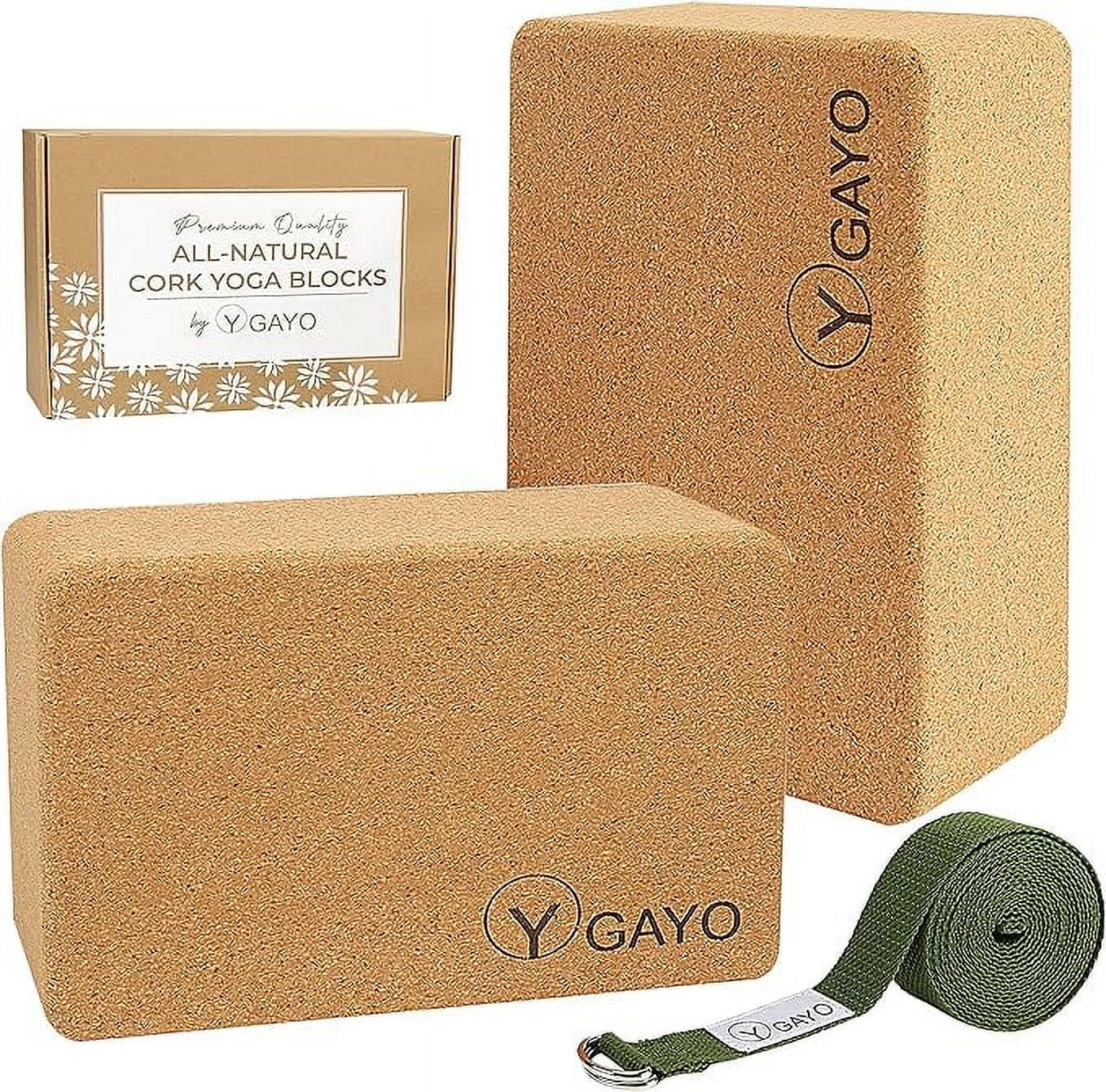 Gayo Cork Yoga Blocks Set, 2 Pack with Stretch Strap - 9 X 6 X 4 inches ...
