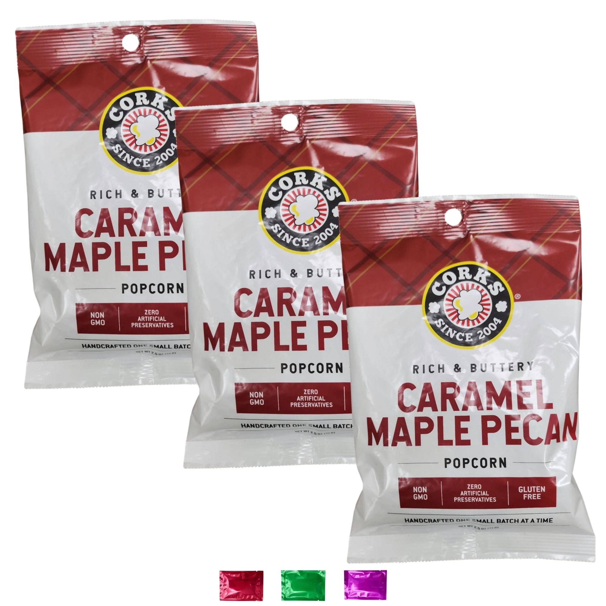 Corks Caramel Maple Pecan Popcorn Snacks 2.5 Oz 3 Pack, Gluten Free Non ...