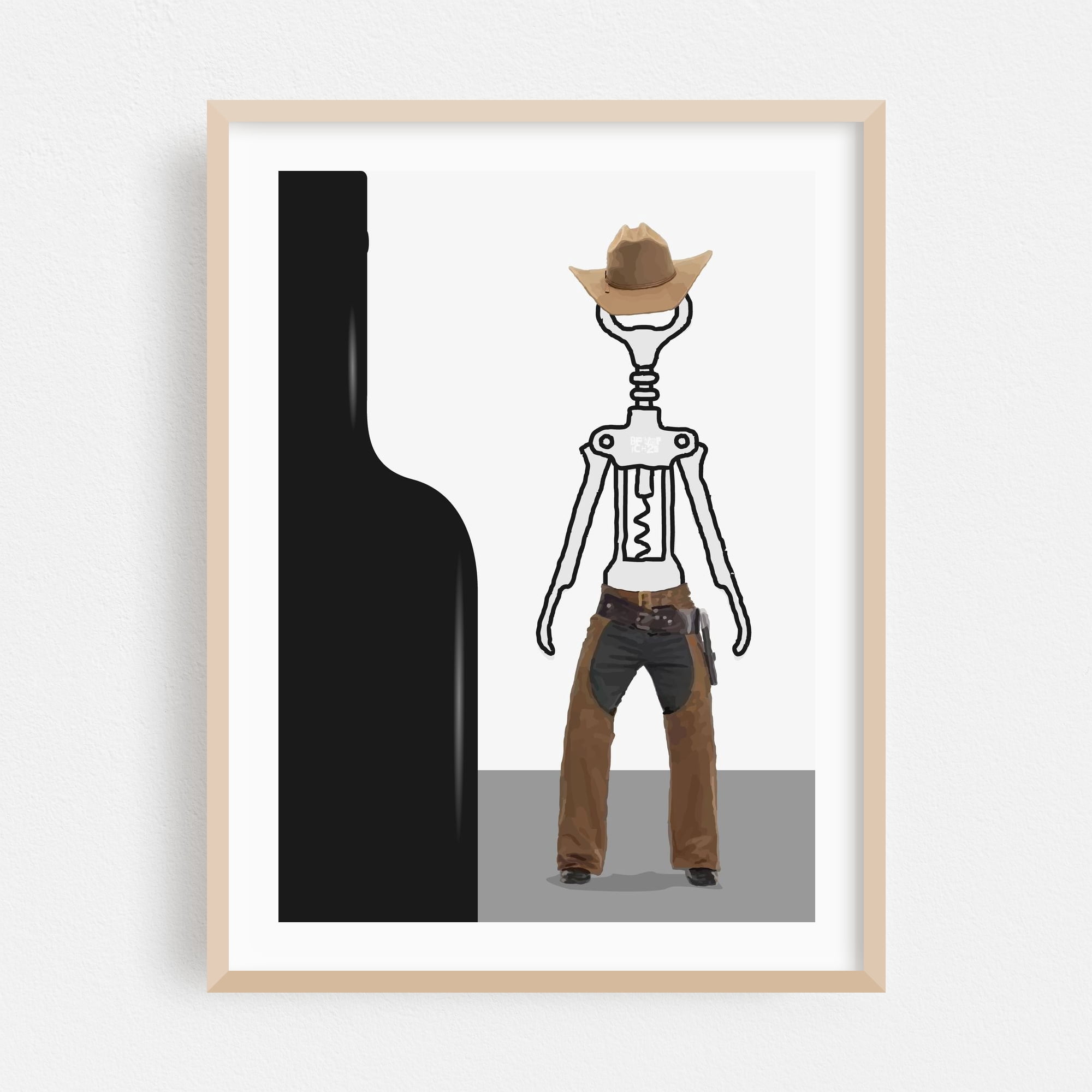 Corkscrew Cowboy and Bottle of Wine - Digital Art Cowboy Western Humor ...