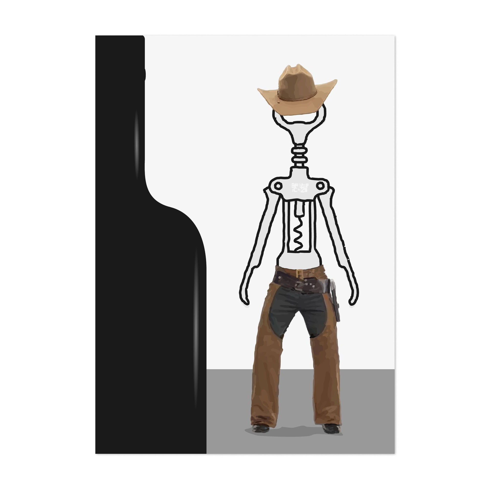 Corkscrew Cowboy and Bottle of Wine - Digital Art Cowboy Western Humor Surrealism Illustration ...