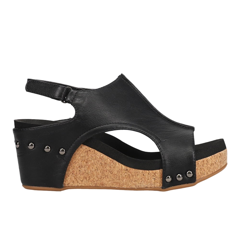 Corkys Women's Carley Wedge Sandals, Leather Upper, Platform Footwear ...