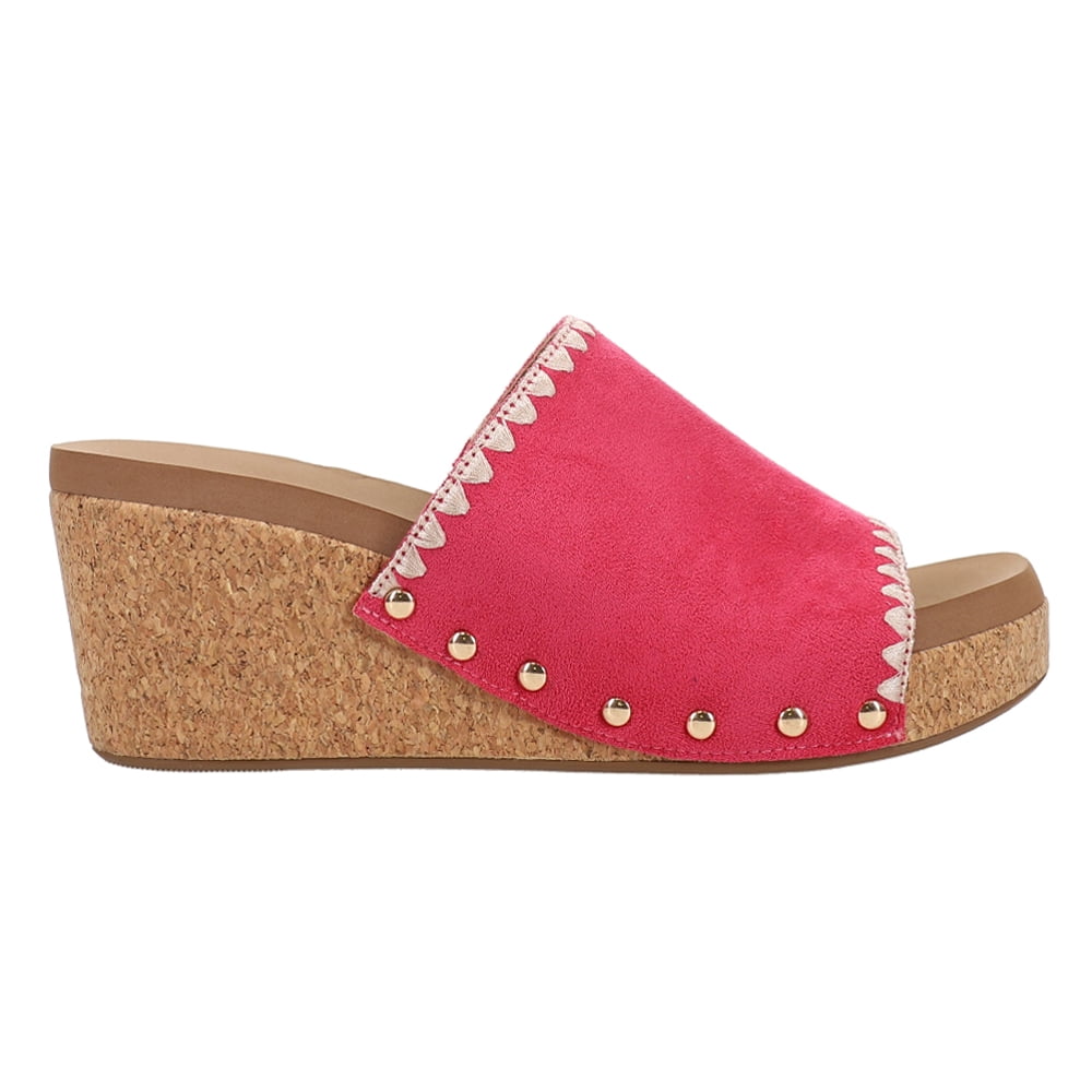 Corkys Womens Stitch N Slide Studded Embroidered Wedge Casual Shoes ...