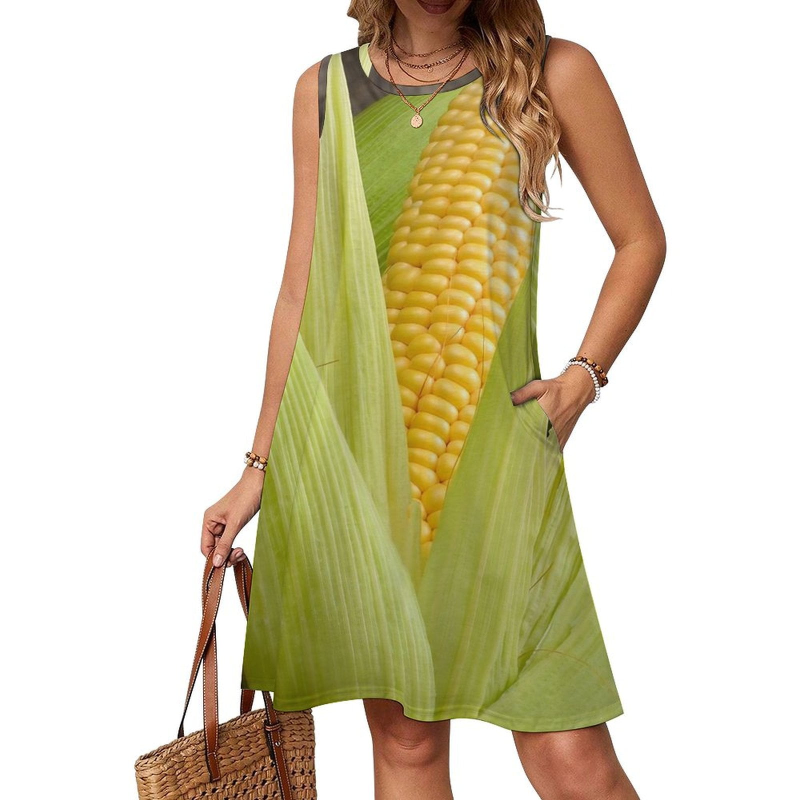 Corn Cob Summer Spring Dress Women Sleeveless Casual Ladies Dresses ...
