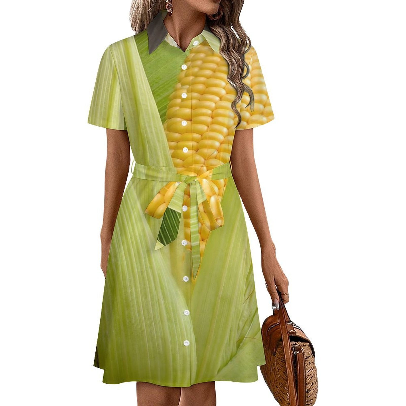 Corn Cob Womens Shirt Dresses Women'S Short Sleeve Dress Turn-Down ...