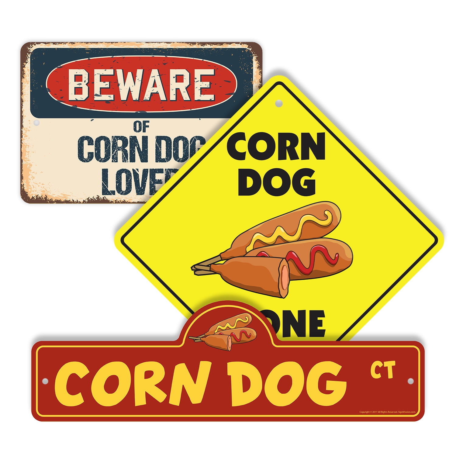 Corn Dog (3 Pack) Large Plastic Street Sign Crossing Sign Warning Sign ...