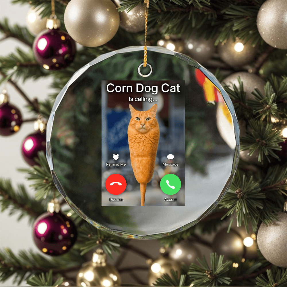 Corn Dog Cat is Calling Ornament, Home Decor, Crystal Glass Ornament ...
