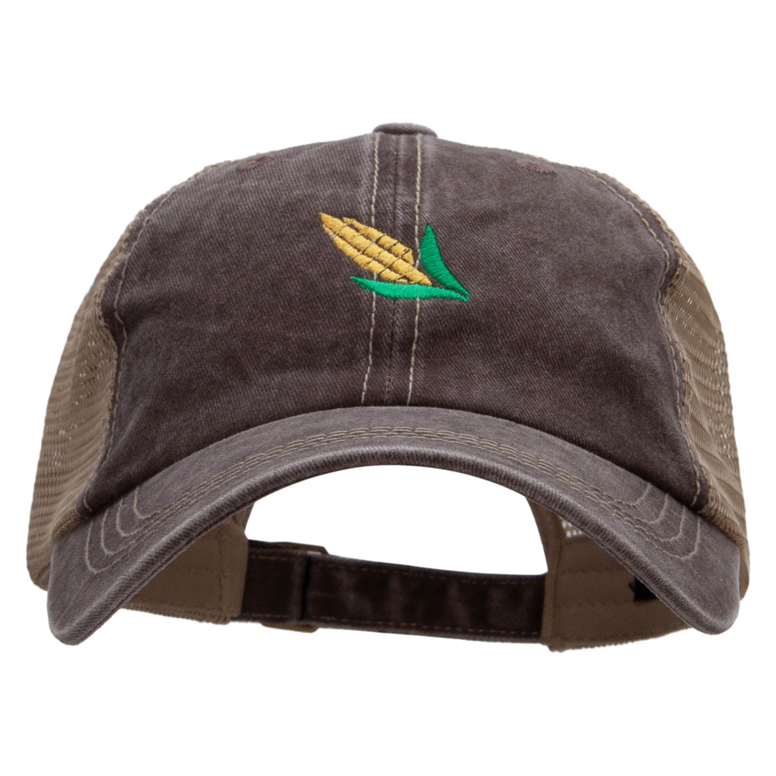 Corn Embroidered Pigment Dyed Mesh Cap - Brown Khaki OSFM - Walmart.com