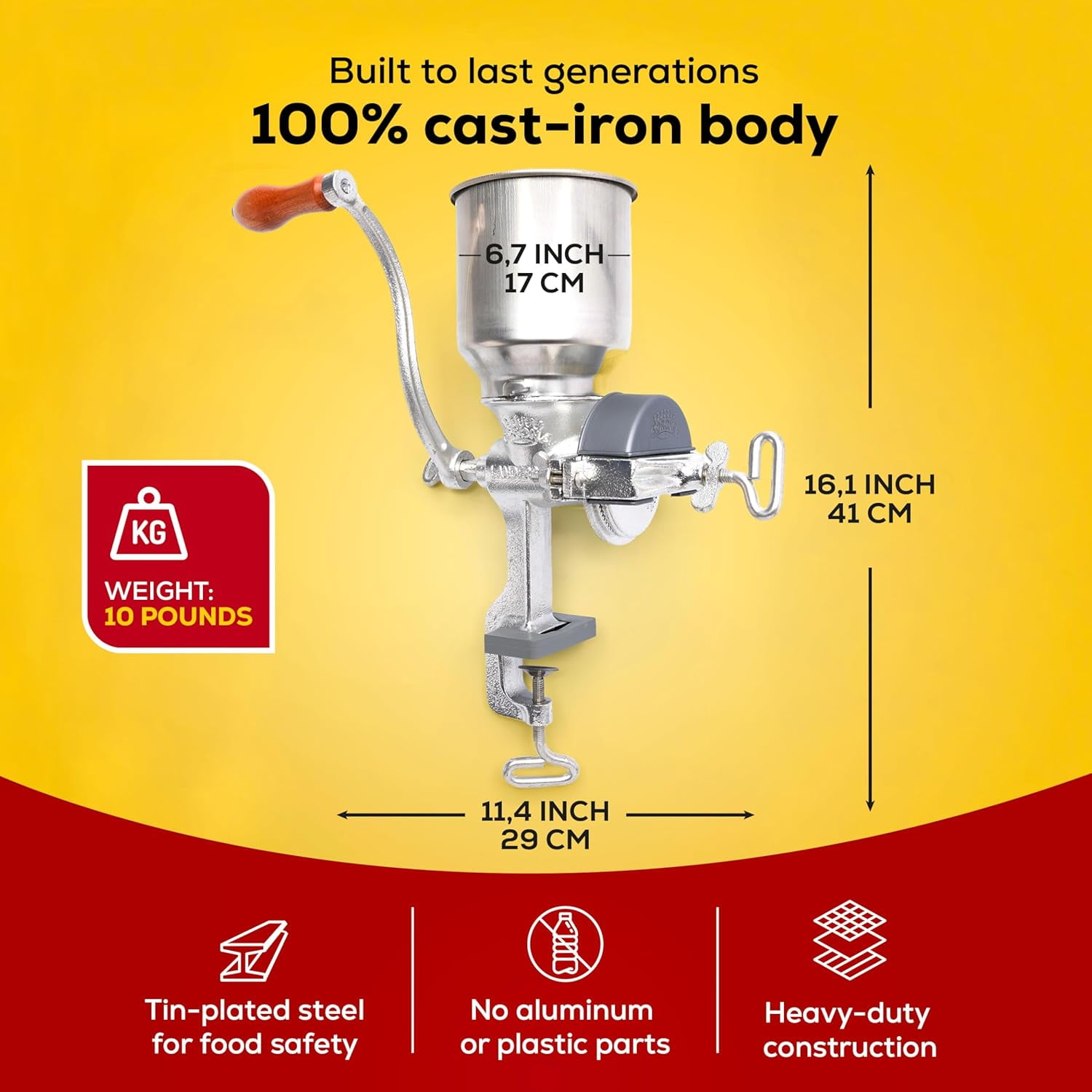 Corn Grinder with High Hopper, Grain Mill, Manual Grinder For Corn ...