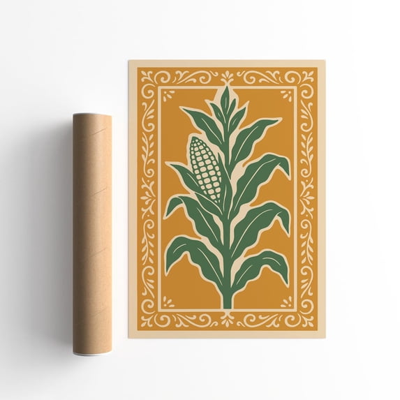 Corn Plant Poster Rustic Farmhouse Kitchen Wall Decor Botanical ...