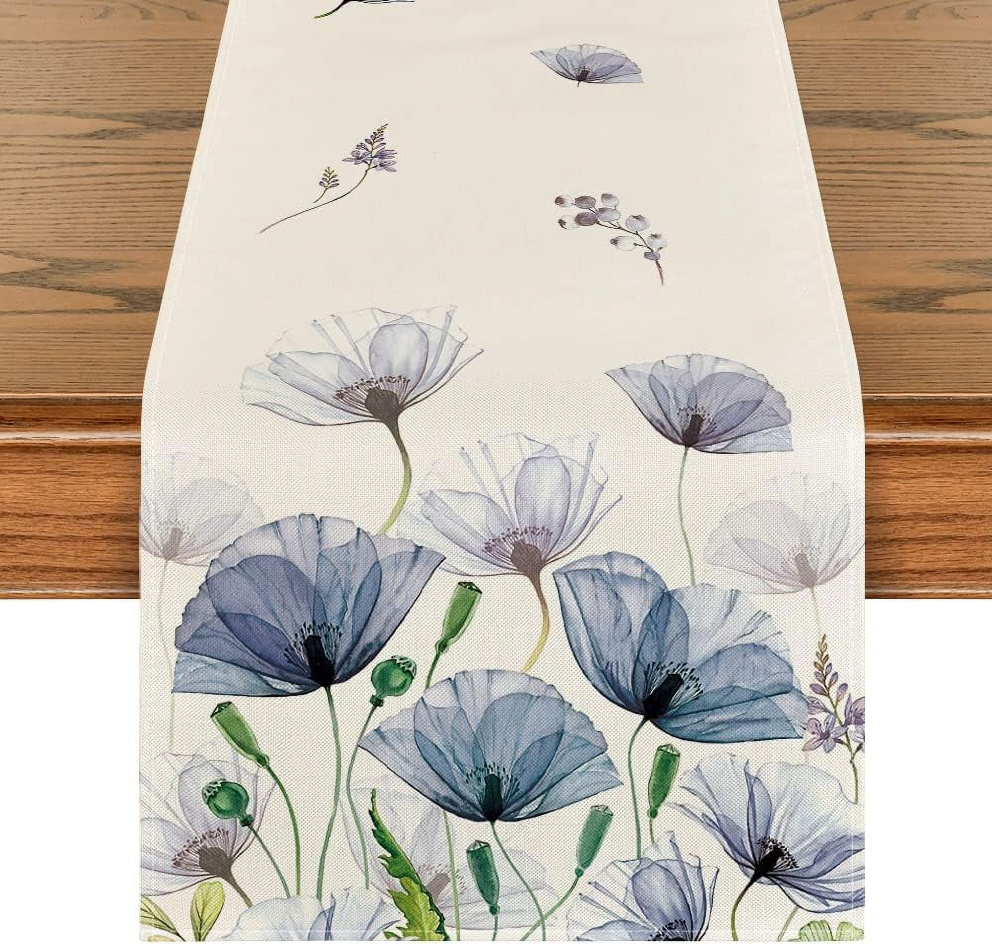 Corn Poppy Leaves Summer Linen Table Runner Seasonal Spring Dresser ...