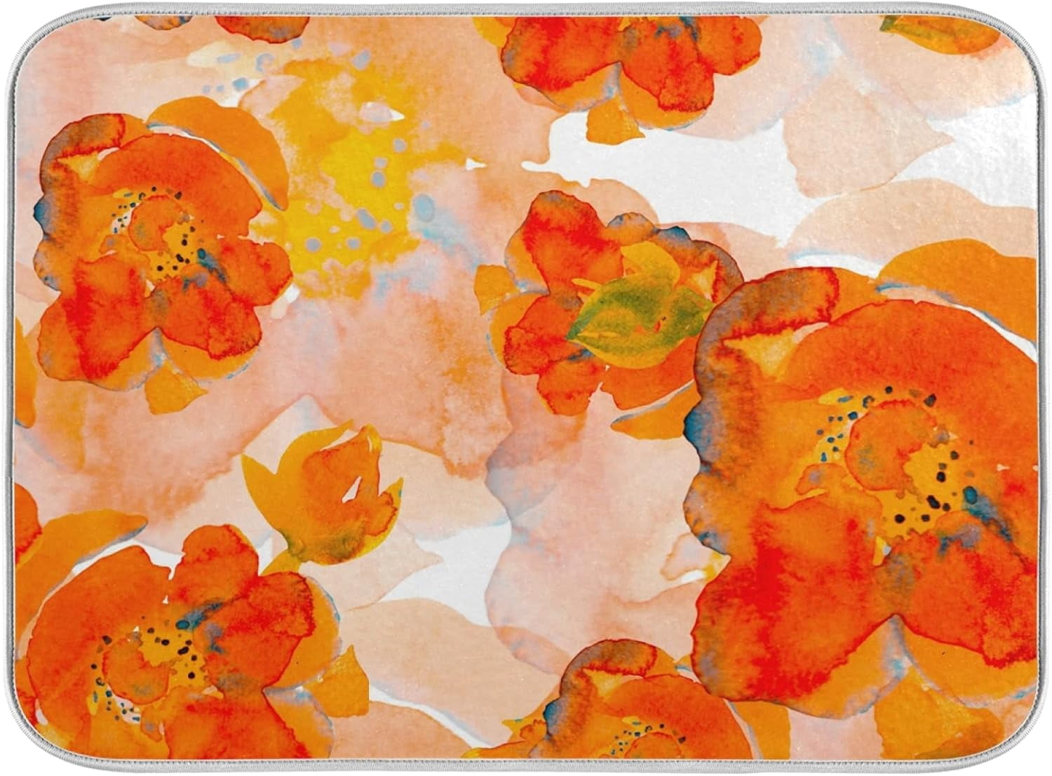 Corn Poppy Orange Flower Microfiber Dish Drying Mat 18'''' x 24'''' for ...