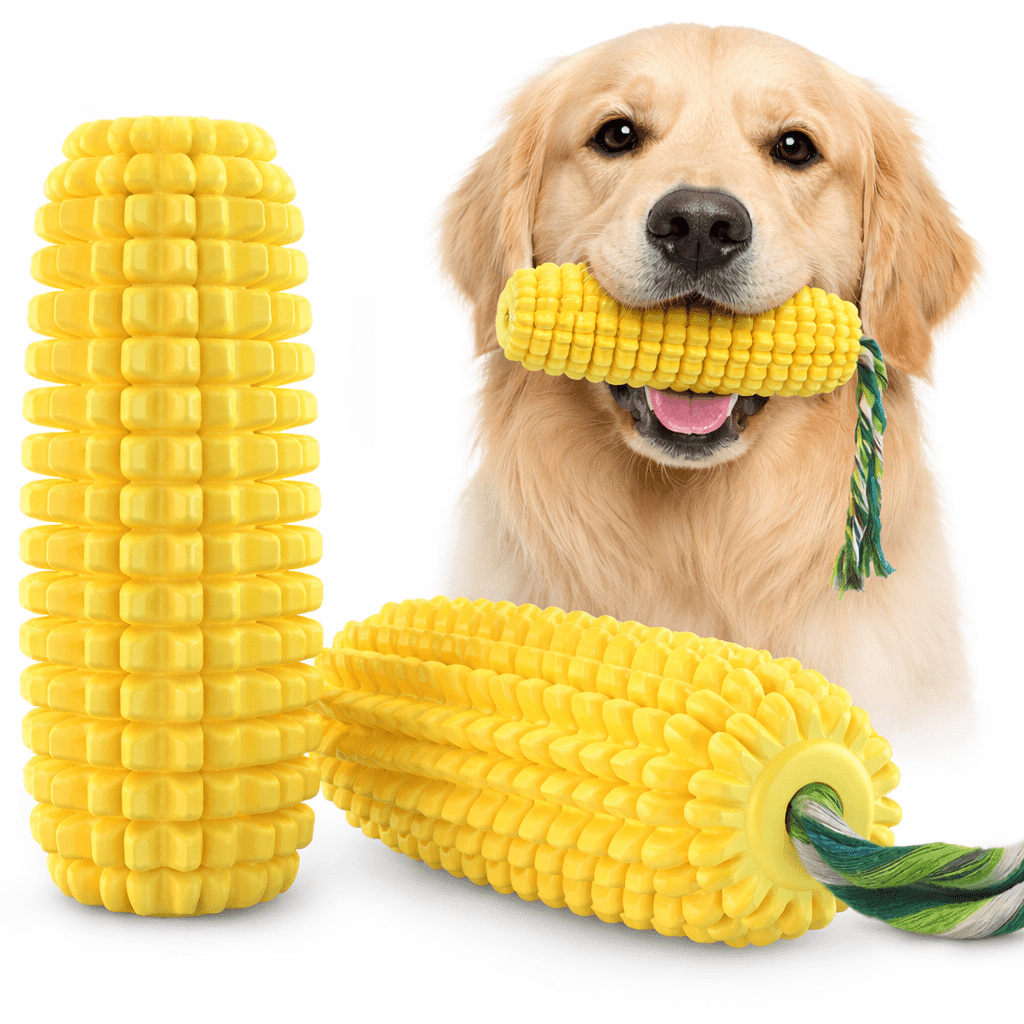 Corn Shaped Dog Chew Toy with Rope, Squeaky TPR Teething Stick for ...
