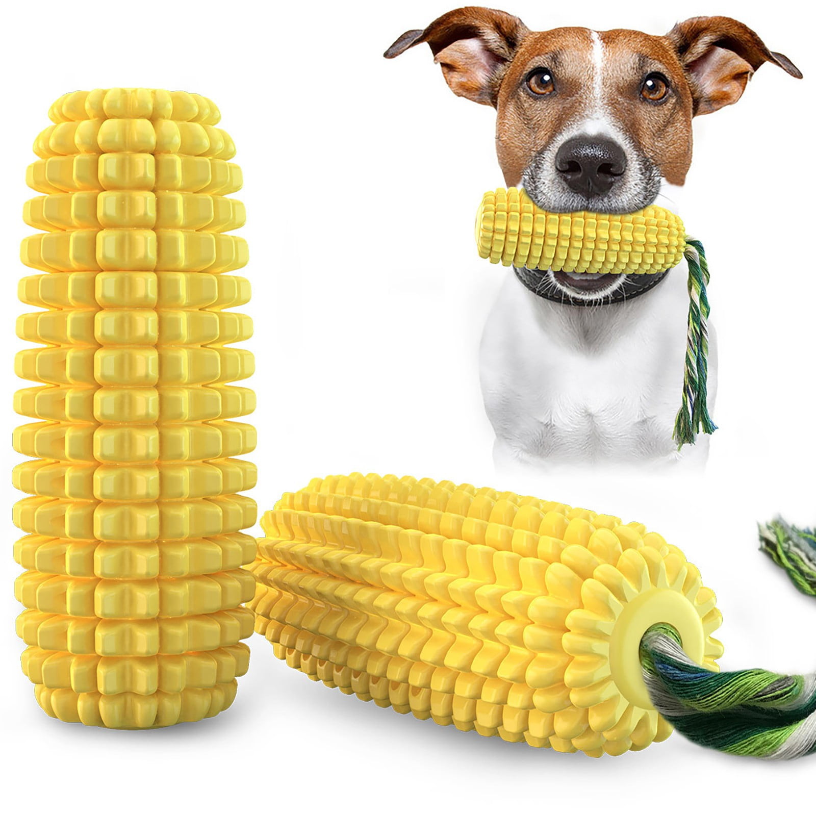 Corn-Shaped Squeaky Dog Toy with Cotton Rope Chew - Puppy Chew Toys for ...