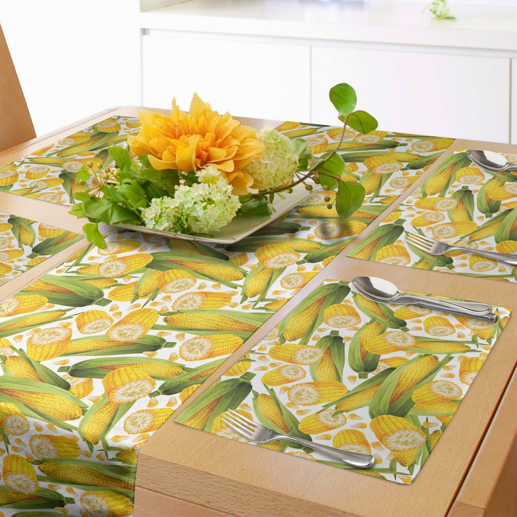 Corn Table Runner & Placemats, Vegetable Organic Food Realistic ...