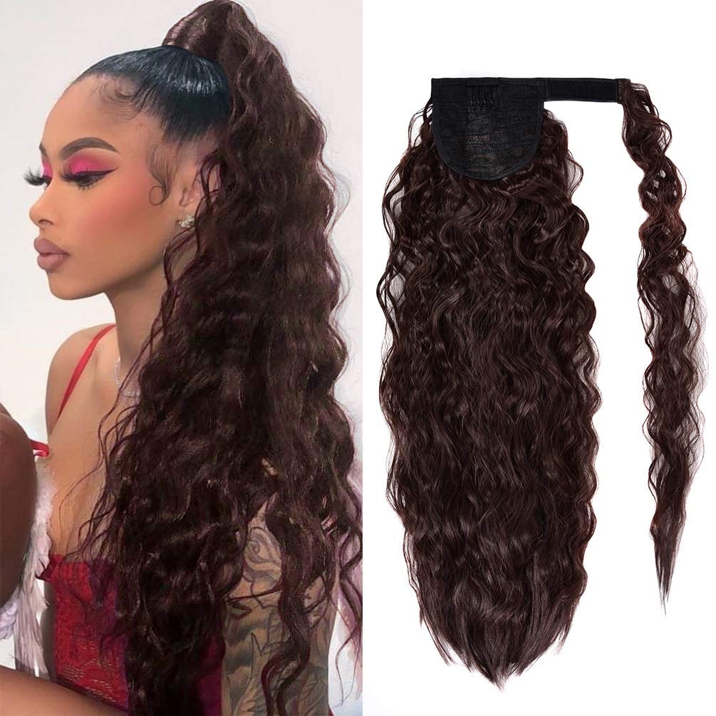 Corn Wave Ponytail Extension Clip in - 22 Inch Long Wavy Curly Wrap ...