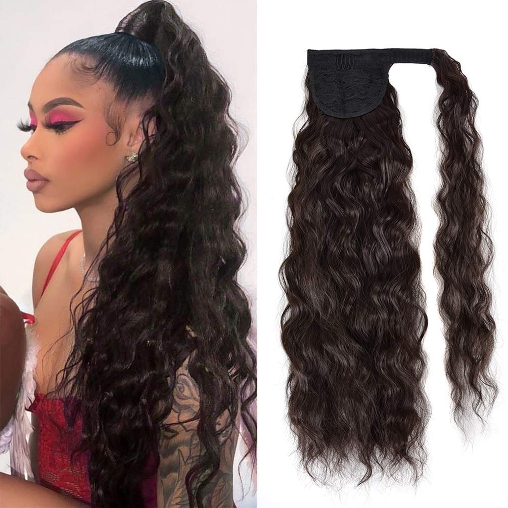 Corn Wave Ponytail Extension Clip in - 22 Inch Long Wavy Curly Wrap ...