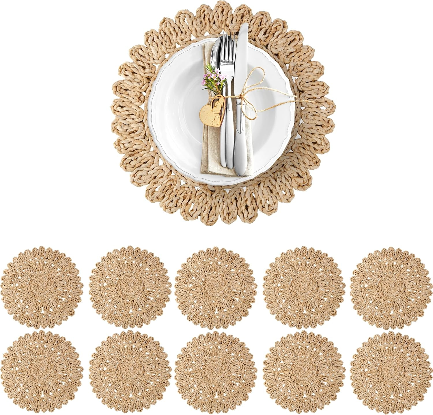 Corn husk woven circular placemat, suitable for dining tables, weddings ...