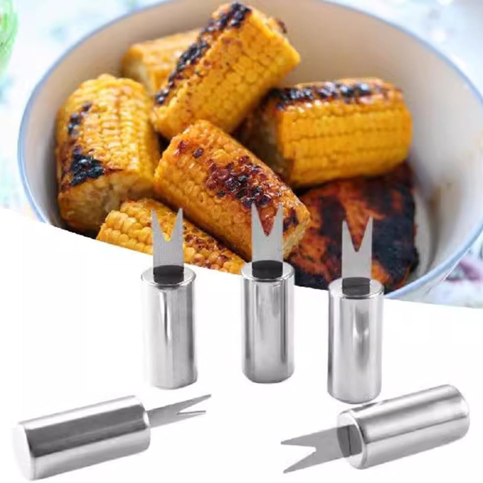 5 Pcs Corn on The Cob Holders, Stainless Steel Corn Cob Holders with Wooden Handle, Cob Skewers ...