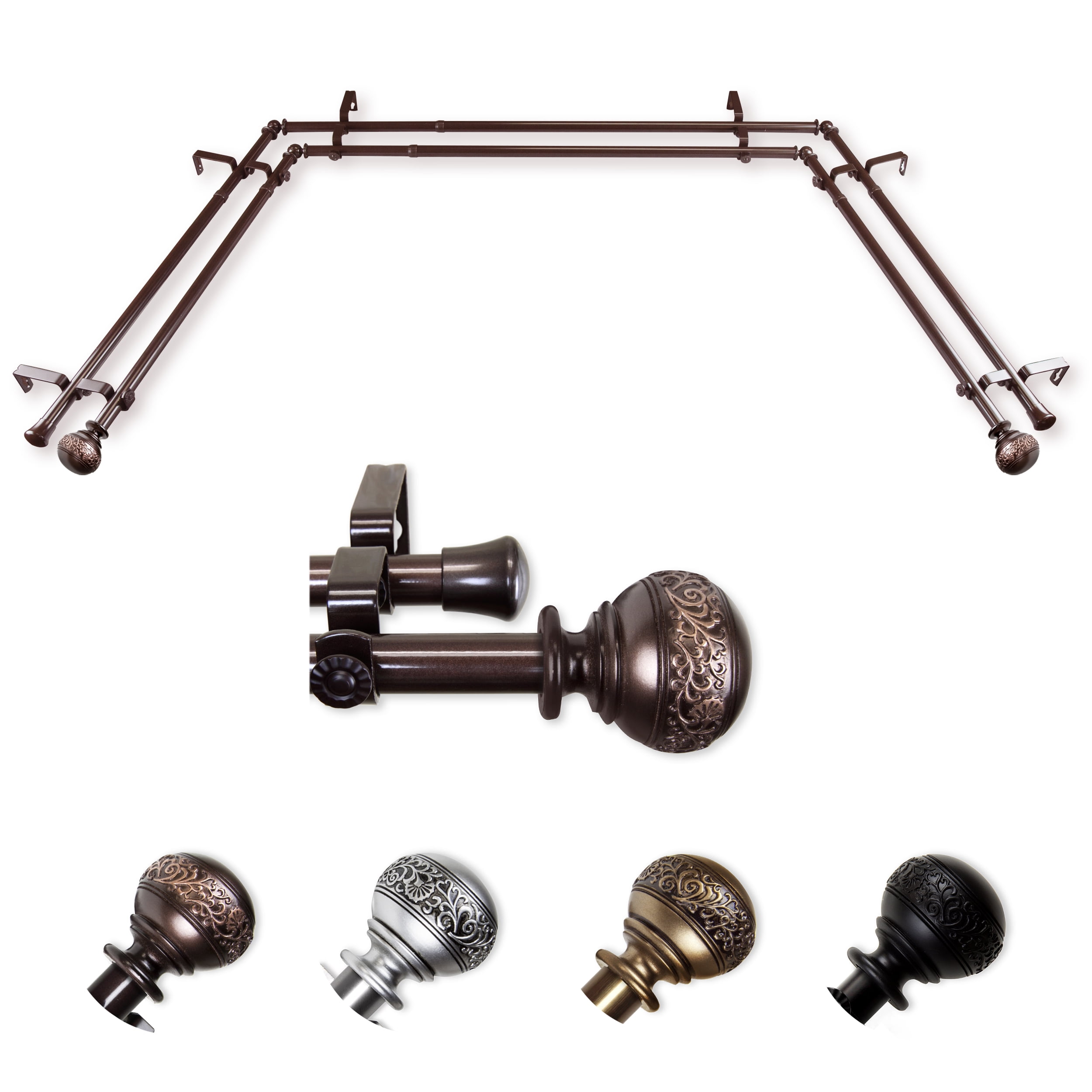 Cornelia 13/16" Double Bay Window curtain rod Adjustable 20"-36", 38 ...