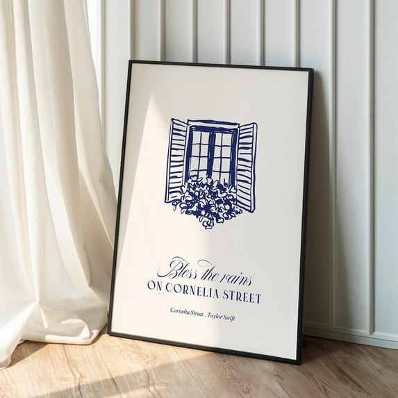 Cornelia Street Lyrics Print, Vintage Blue Floral Window Art Home Decor ...