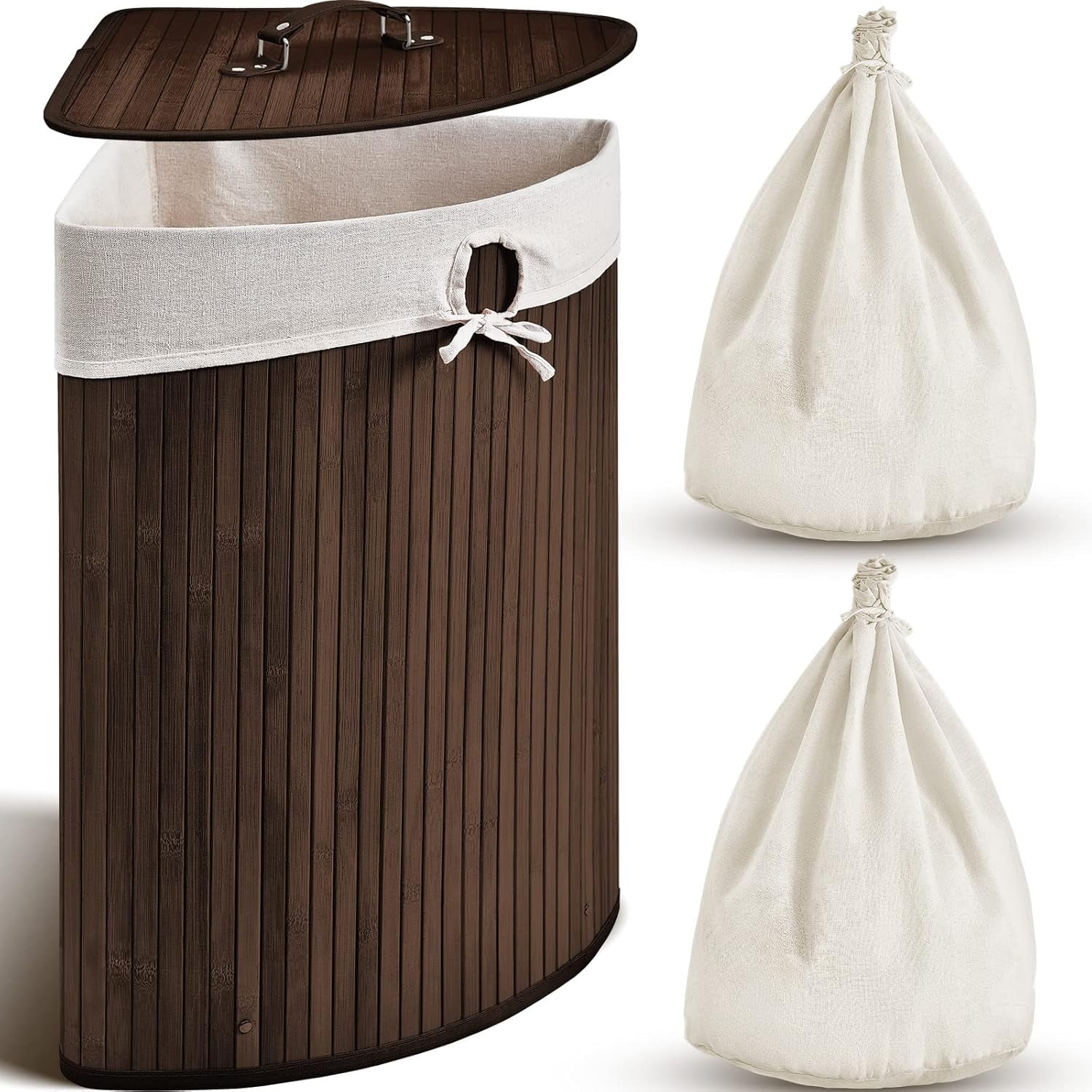 Corner Bamboo Laundry Hamper with Lid and Removable Liner Corner Bamboo ...