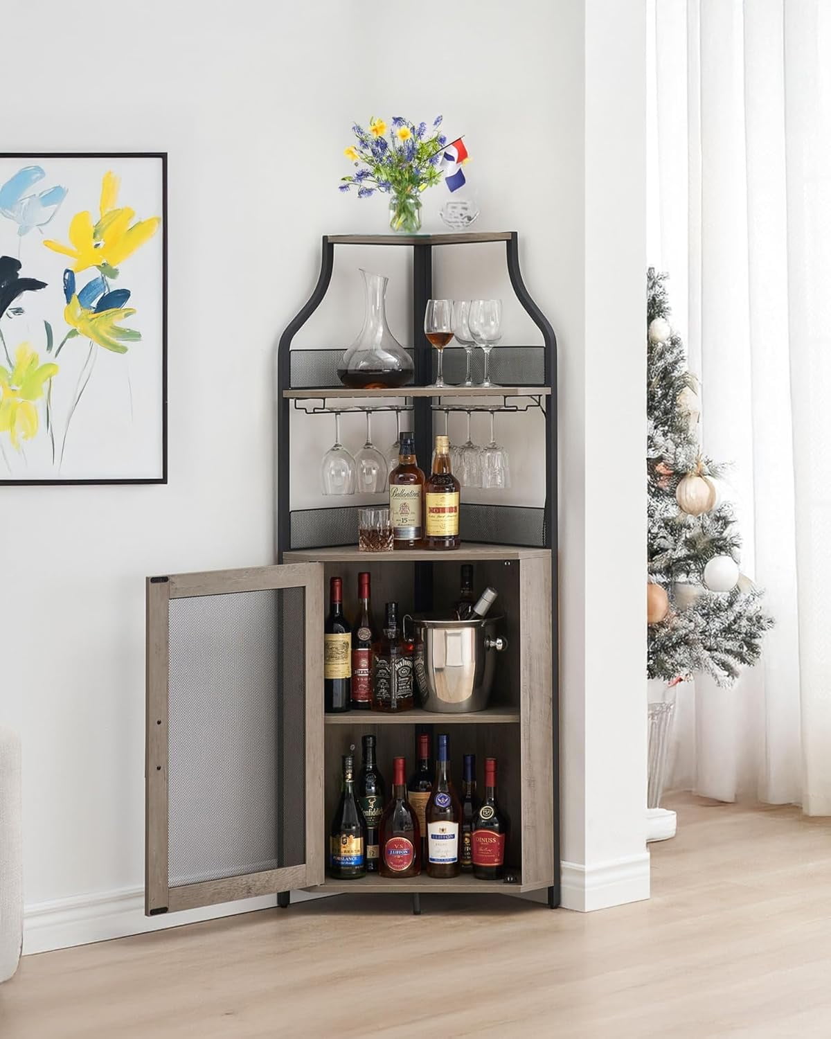 Corner Bar Cabinet, 5-Tier Corner Wine Cabinet with Removable Glass ...