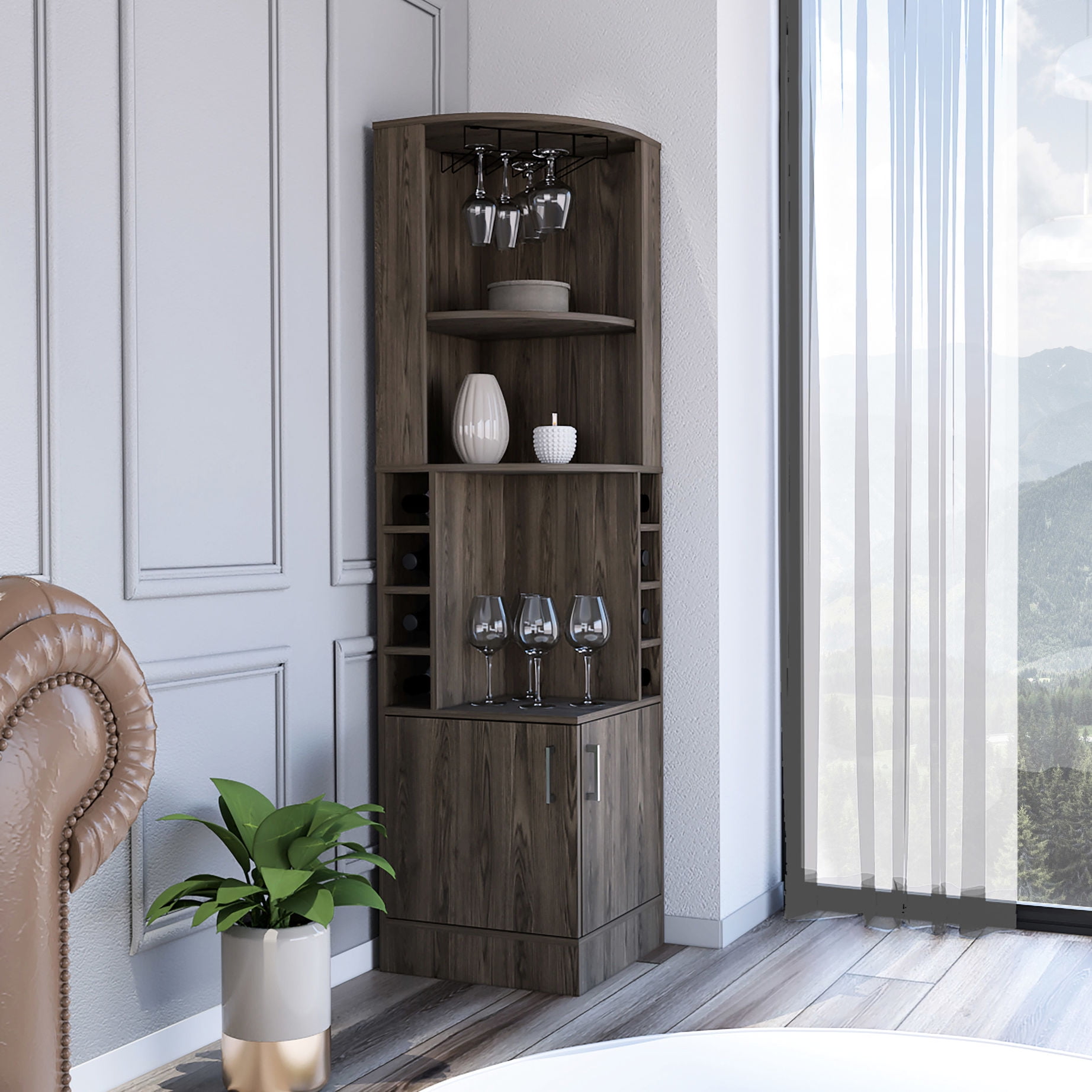 Corner Bar Cabinet | 8 Cubbies and 12 Wine Glass Rack | FSC Certified ...