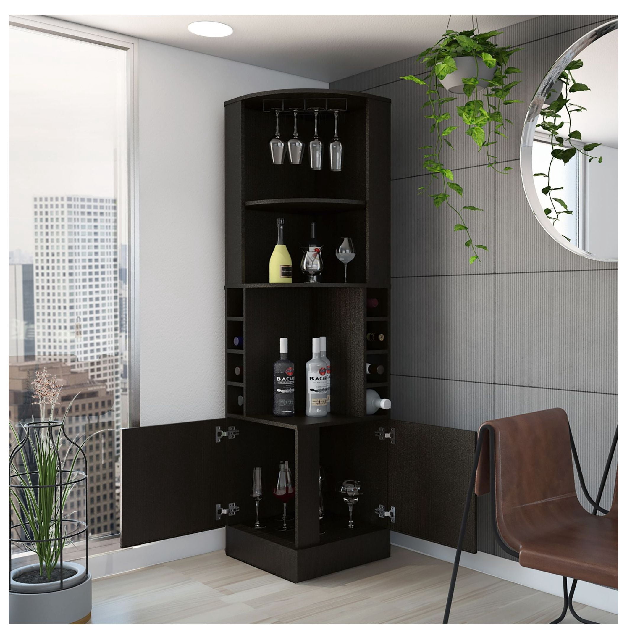 Corner Bar Cabinet, Eight Bottle Wine Rack - Black Finish - Walmart.com