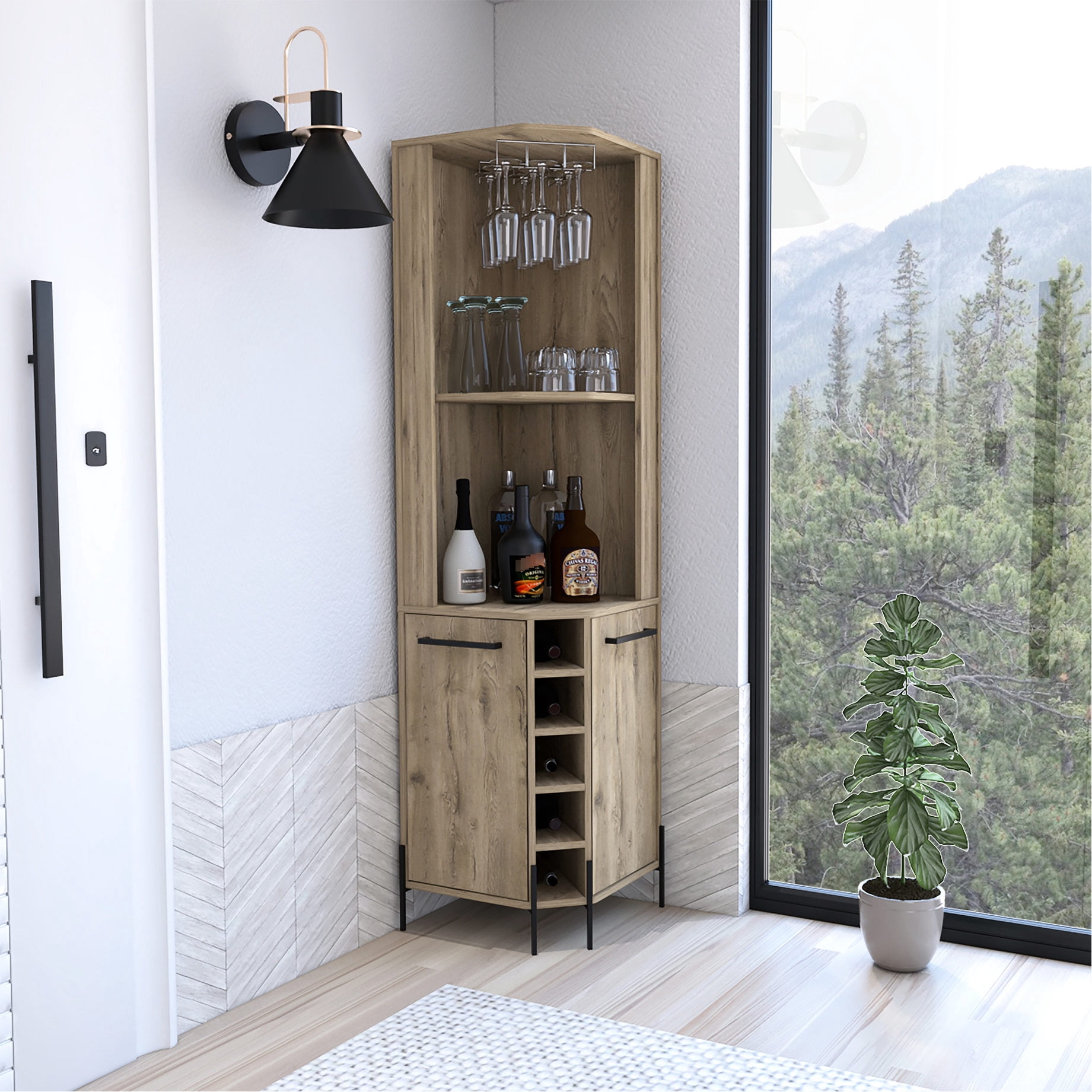 Corner Bar Cabinet | Five Wine Racks and Interior Shelves for a ...