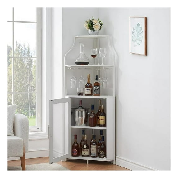 Corner Bar Cabinet, Wine Bar Cabinet with Large Storage Space and ...