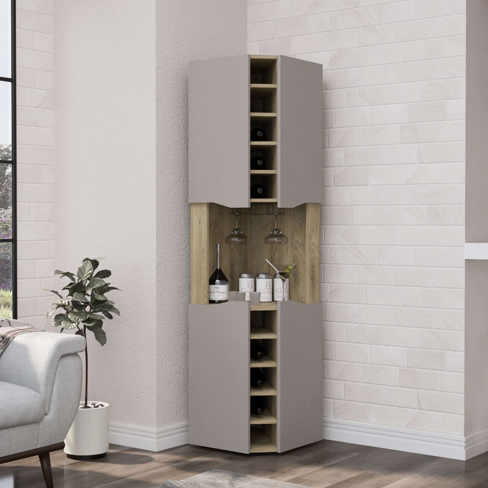 Corner Bar Cabinet with Ten Wine Racks | For Decorating Primary Living ...