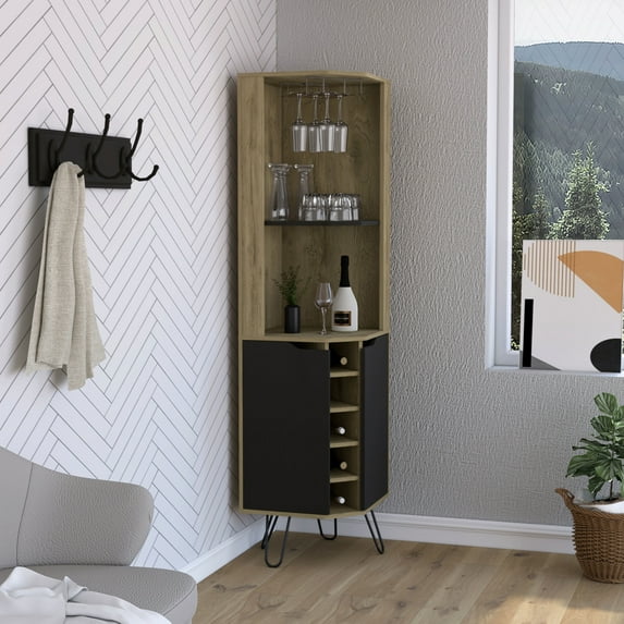 Corner Bar Cabinet with Wine Rack Storage | For Dining Room Arrangement ...