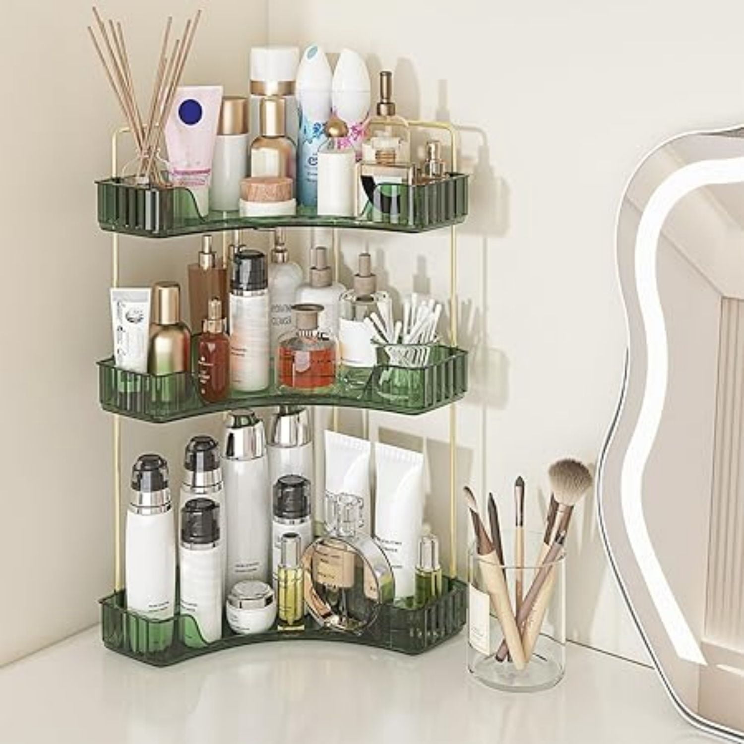 Corner Bathroom Counter , Bathroom Makeup Countertop , Corner Storage s ...