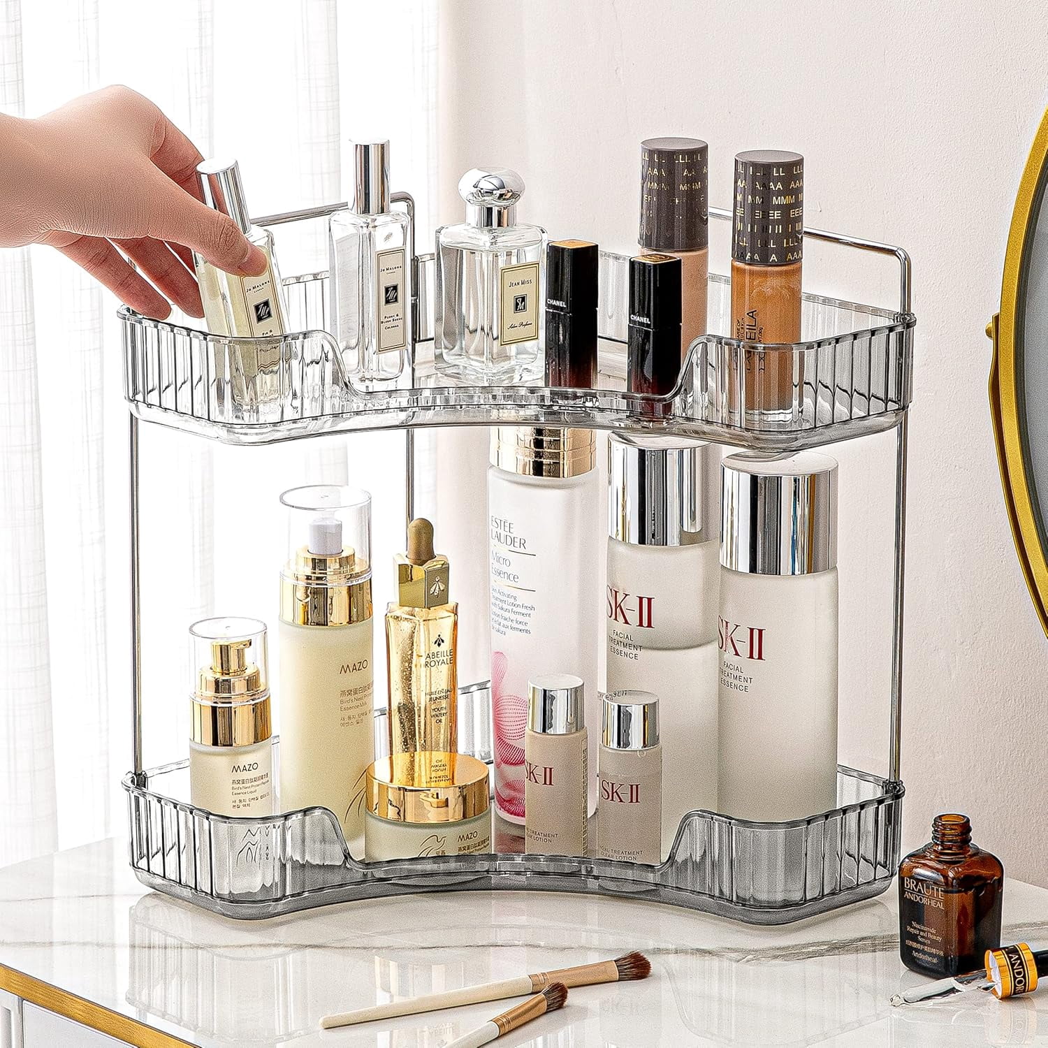 Corner Bathroom Countertop Organizer, 2-Tier Vanity Trays for Counter ...