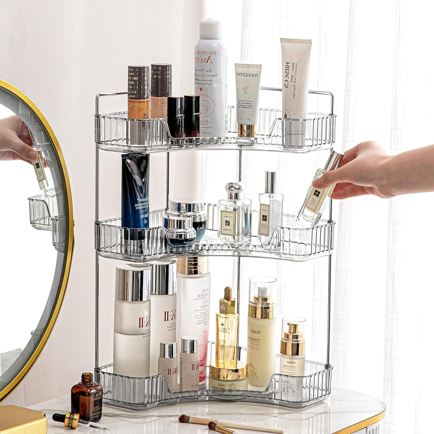 Corner Bathroom Countertop Organizer, 3 Tiers Vanity Trays for Counter ...