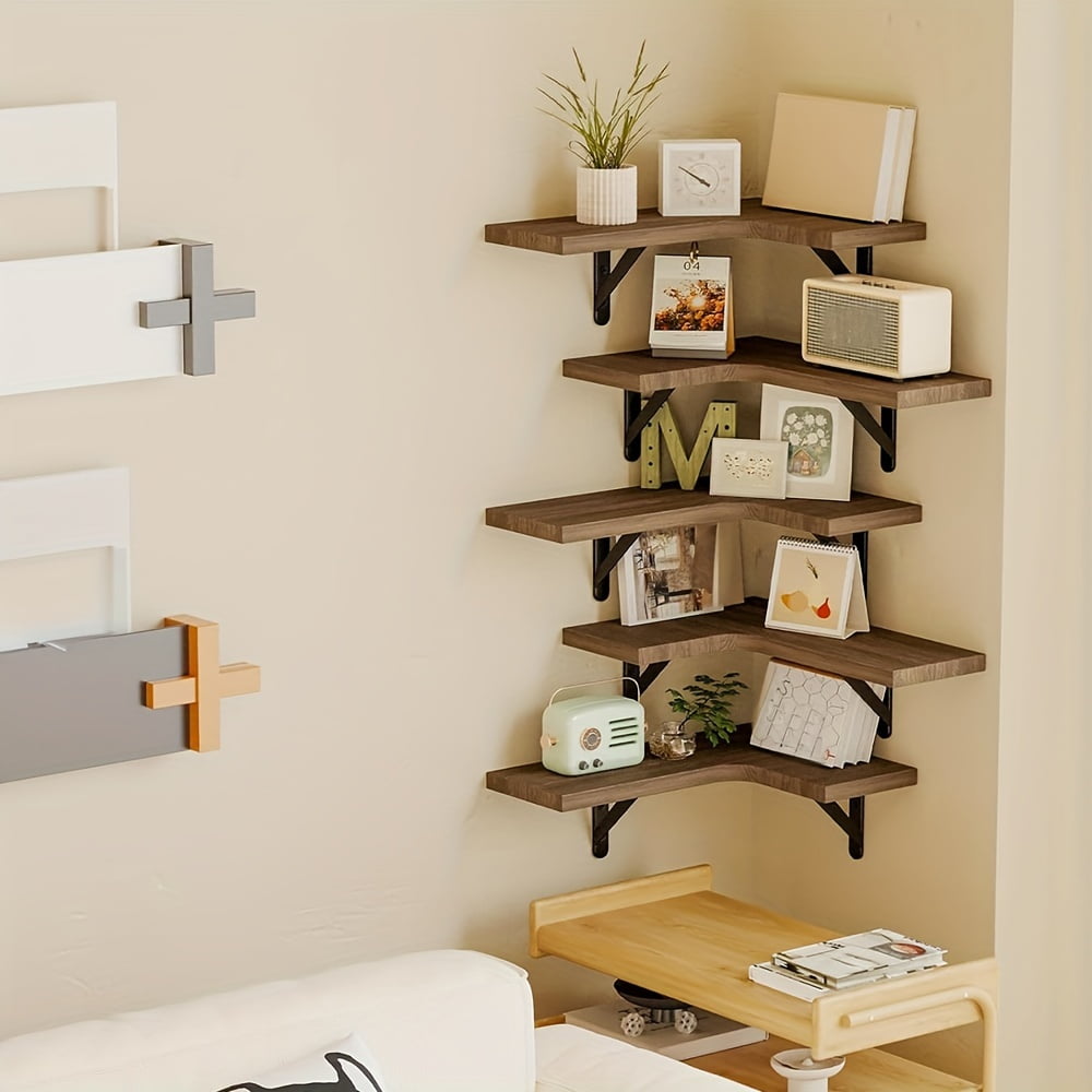 Corner Book Shelf, Black Corner Floating Shelves, Set Of 5 Wall Mounted ...