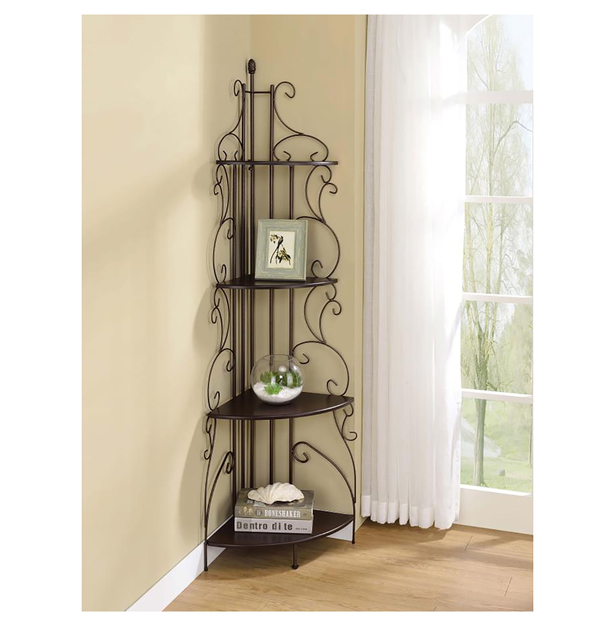 Corner Bookcase, 4-Shelf - Cappuccino & Copper Finish - Traditional ...